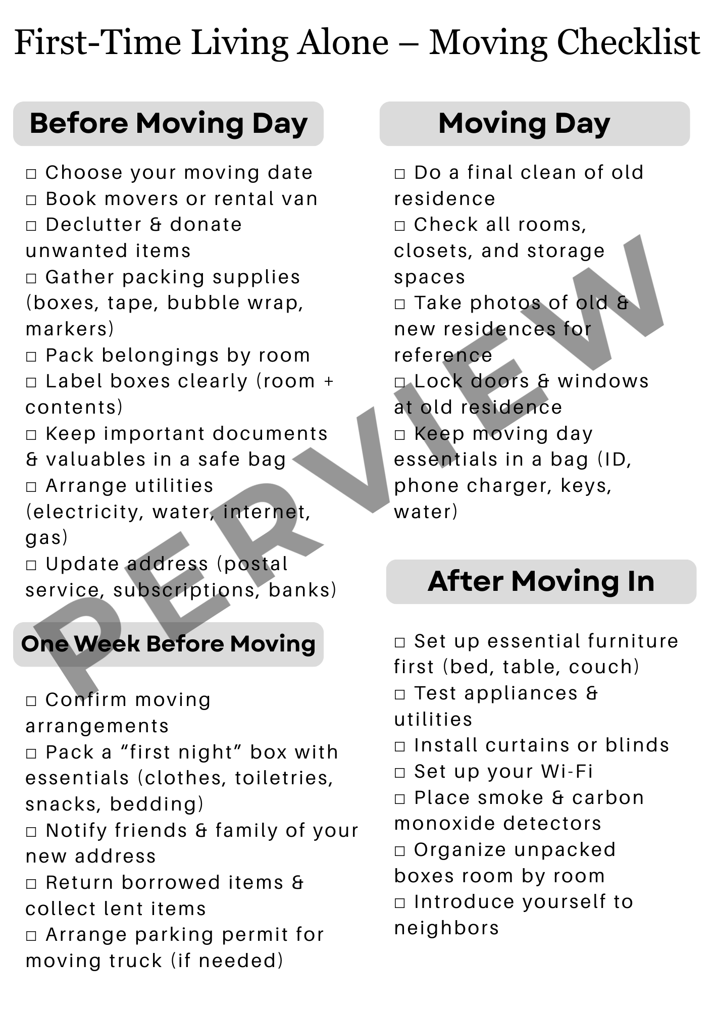 first time moving out checklist pdf free download - best moving ...