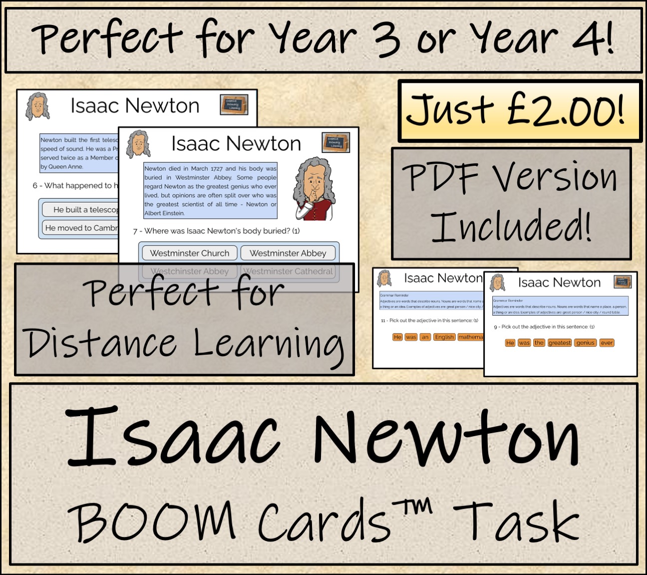 Isaac Newton - LKS2 BOOM Cards™ Comprehension Activity Bundle ...