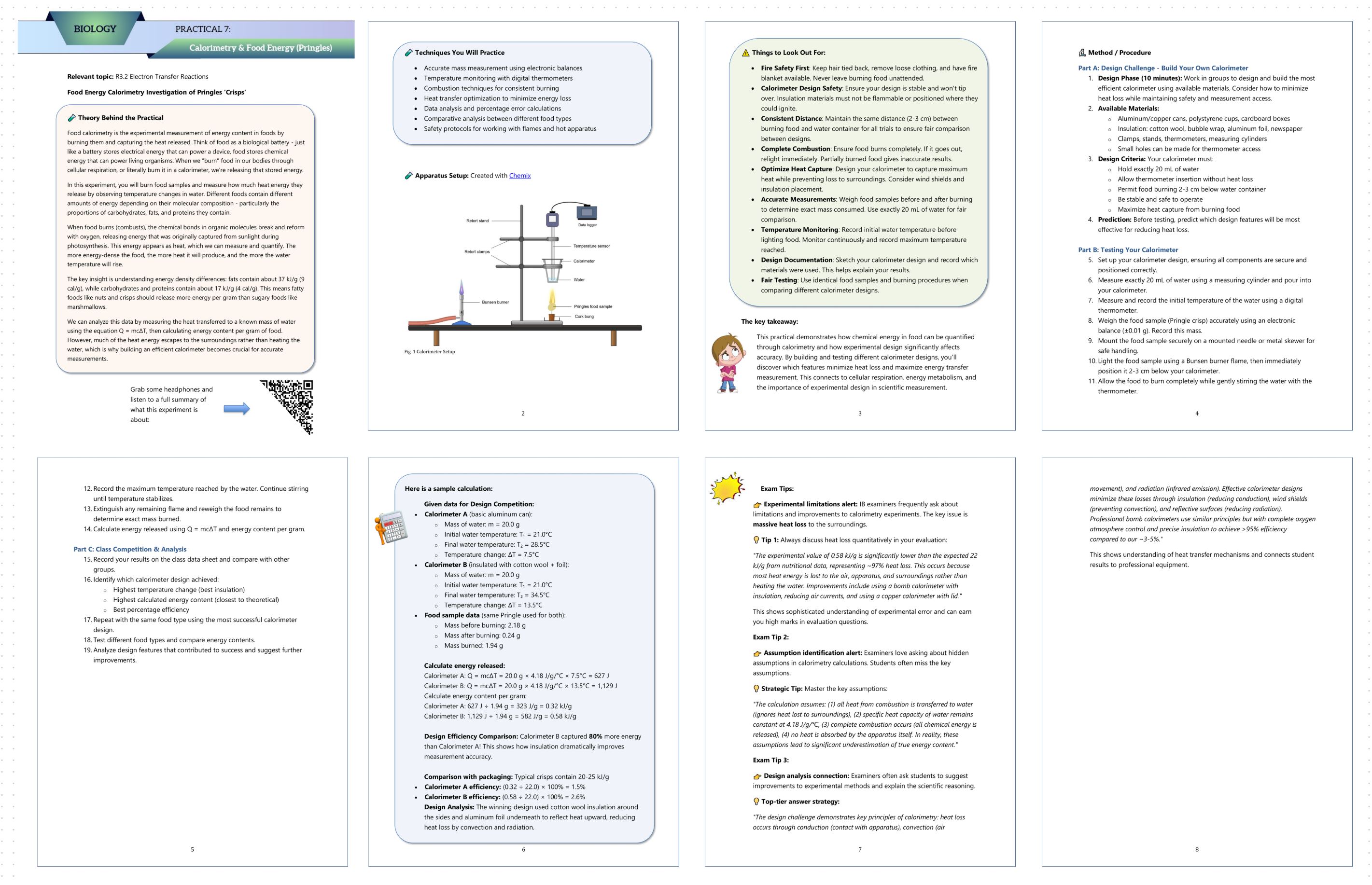 IB DP Biology Calorimetry Food Energy Lab Notes 2026 | Teaching Resources