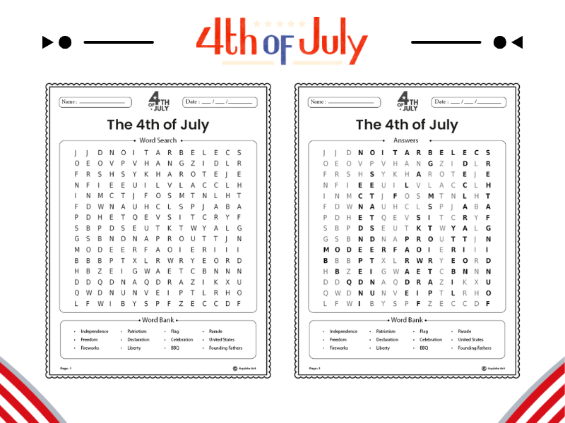 4th of July Word Search Puzzles : Engaging Independence Day Activity ...