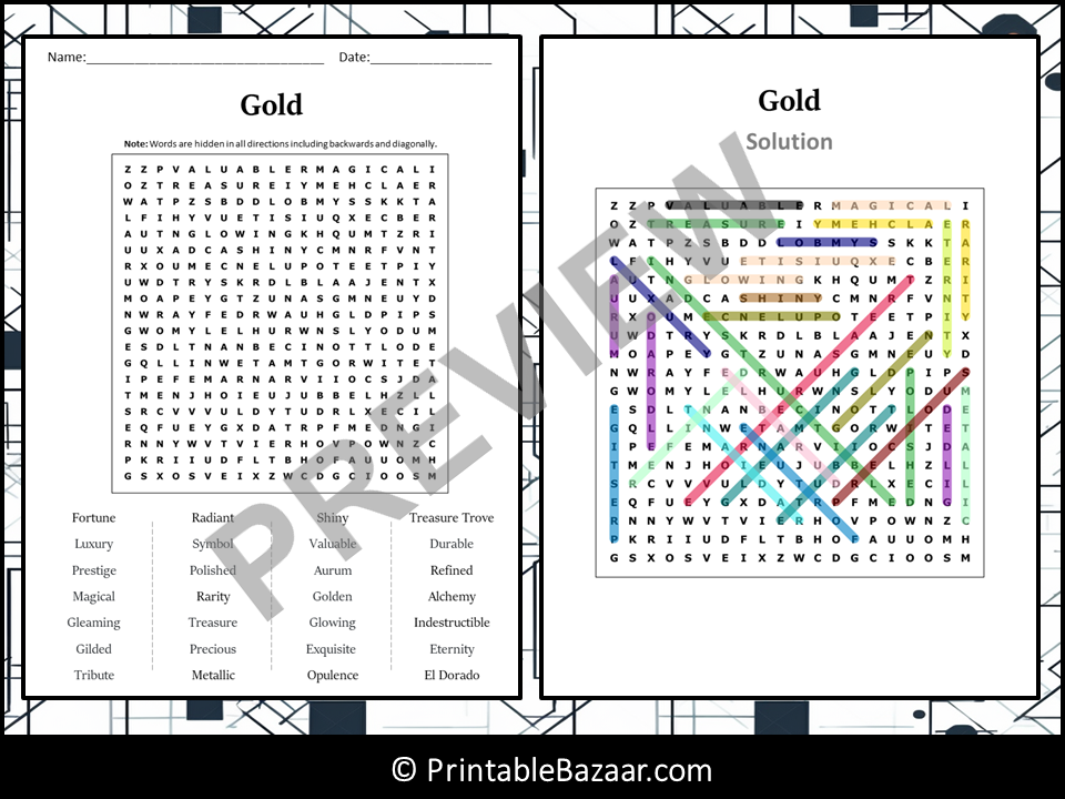 Gold Word Search Puzzle Worksheet Activity | Teaching Resources