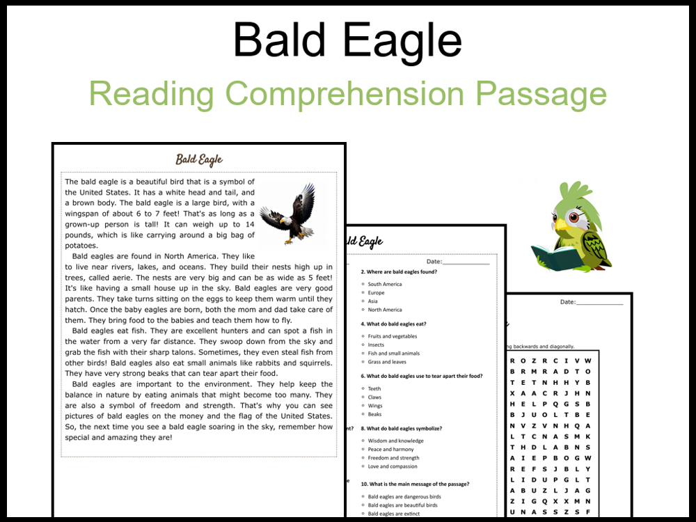 Bald Eagle Reading Comprehension and Word Search | Teaching Resources
