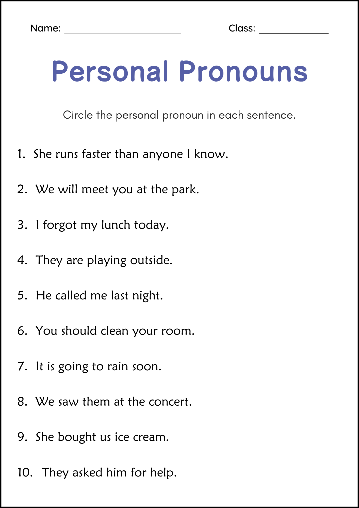 Personal Pronouns, Possessive Pronouns, Indefinite Pronouns Grammar ...