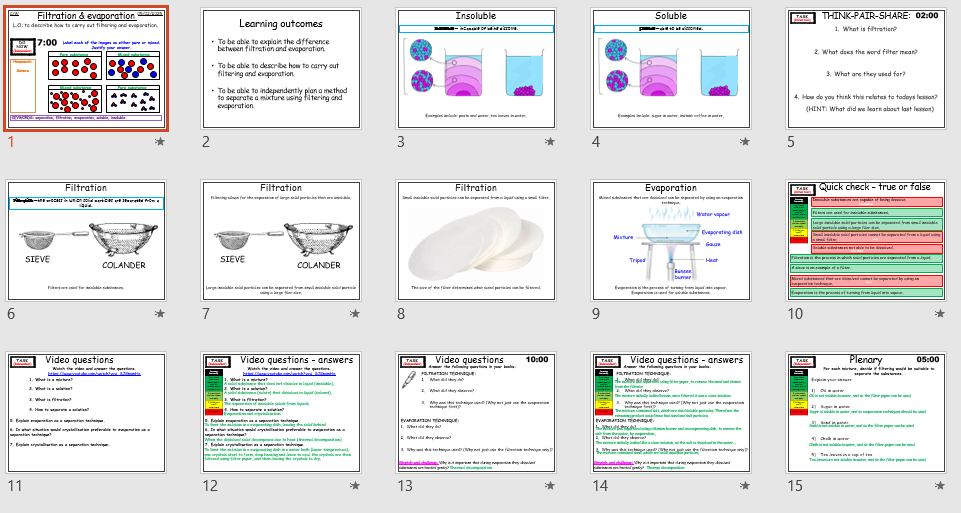 Year 7 - Particulate of nature L7 Filtration and evaporation | Teaching Resources
