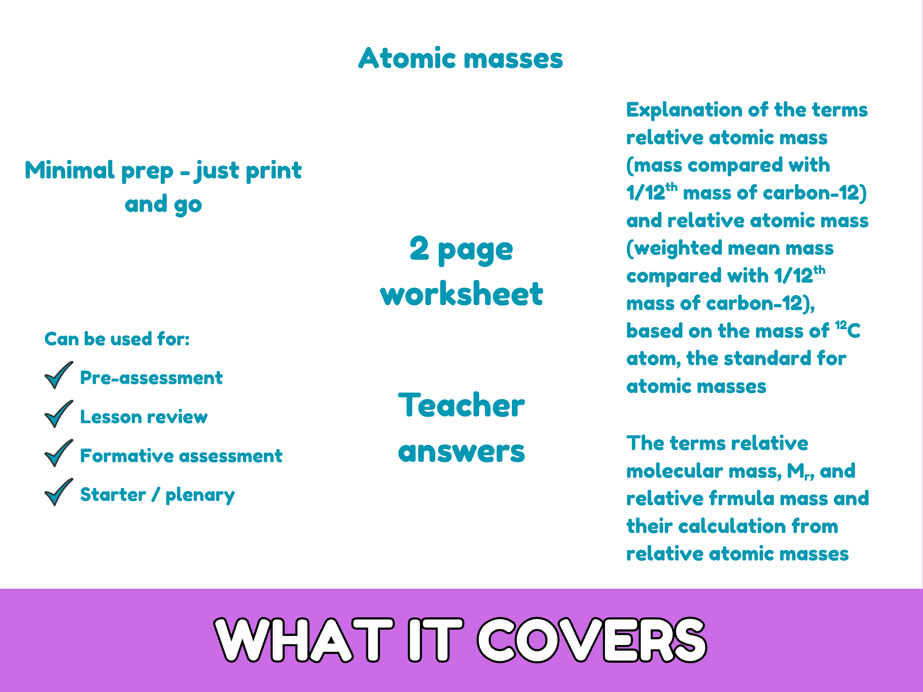 GCSE Chemistry Relative Atomic and Molecular Mass Worksheet | Ar, Mr ...