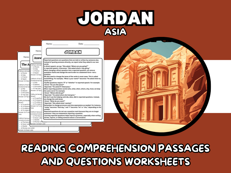 Jordan - Asia Reading Comprehension Passages & Questions Worksheets ...