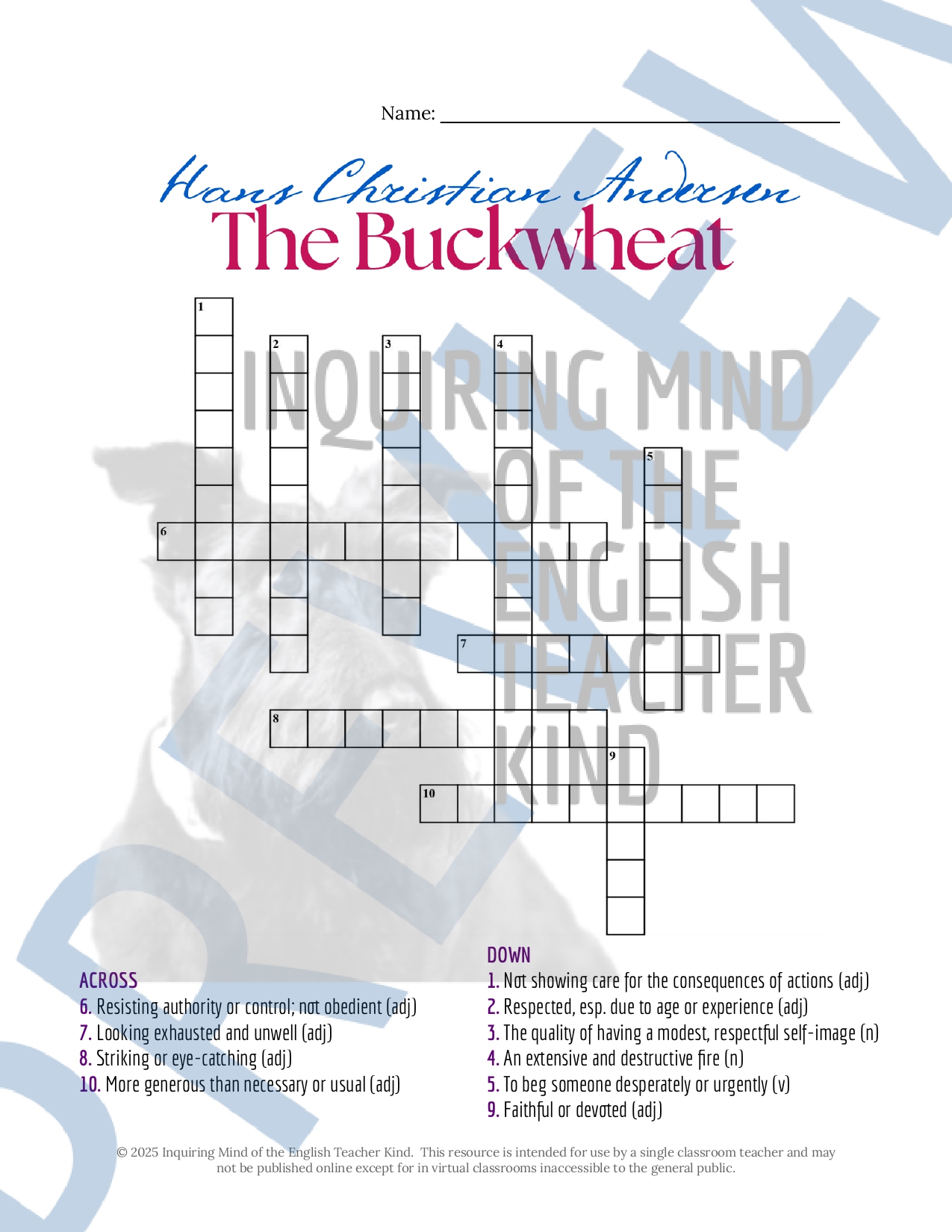 "The Buckwheat" by Hans Christian Andersen Vocabulary Games | Teaching Resources