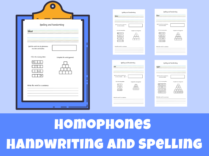 Homophones Cursive Handwriting and spelling sheets | Teaching Resources