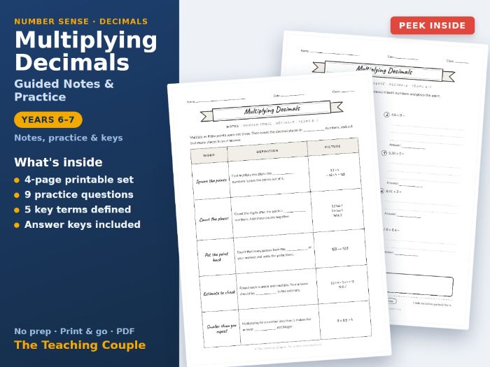 Multiplying Decimals Sketch Notes & Practice + Answer Keys | Teaching ...