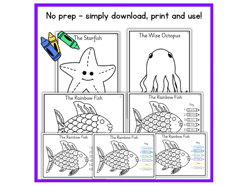 Rainbow Fish Number Coloring Page: Kindergarten and KS1 Storybook ...