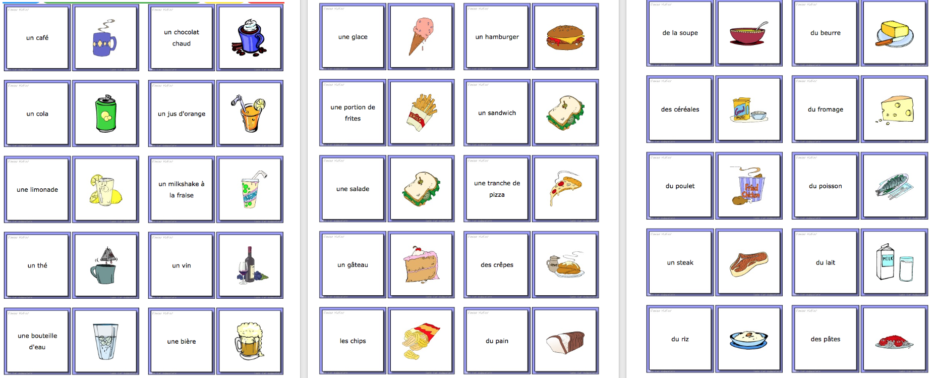 Food and drink flashcards - 30 words and 30 pictures to laminate ...
