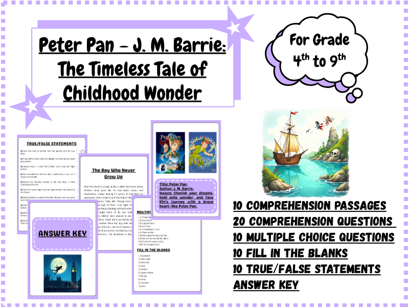 Peter Pan Reading Comprehension Pack | J.M. Barrie Novel Study for ...
