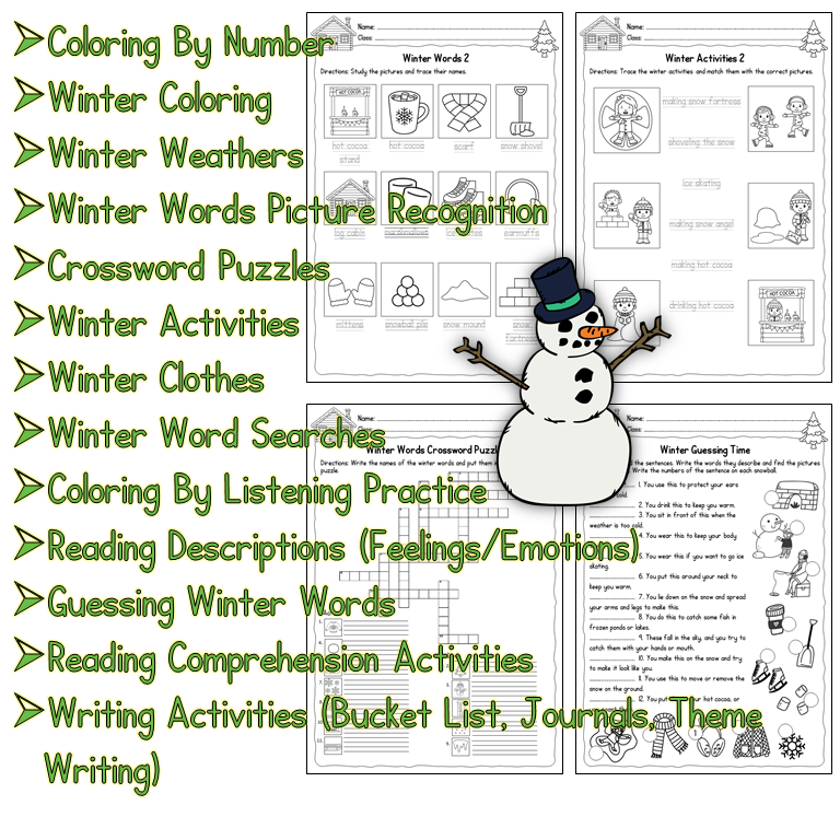 No-Prep Winter ELA Worksheets | Teaching Resources