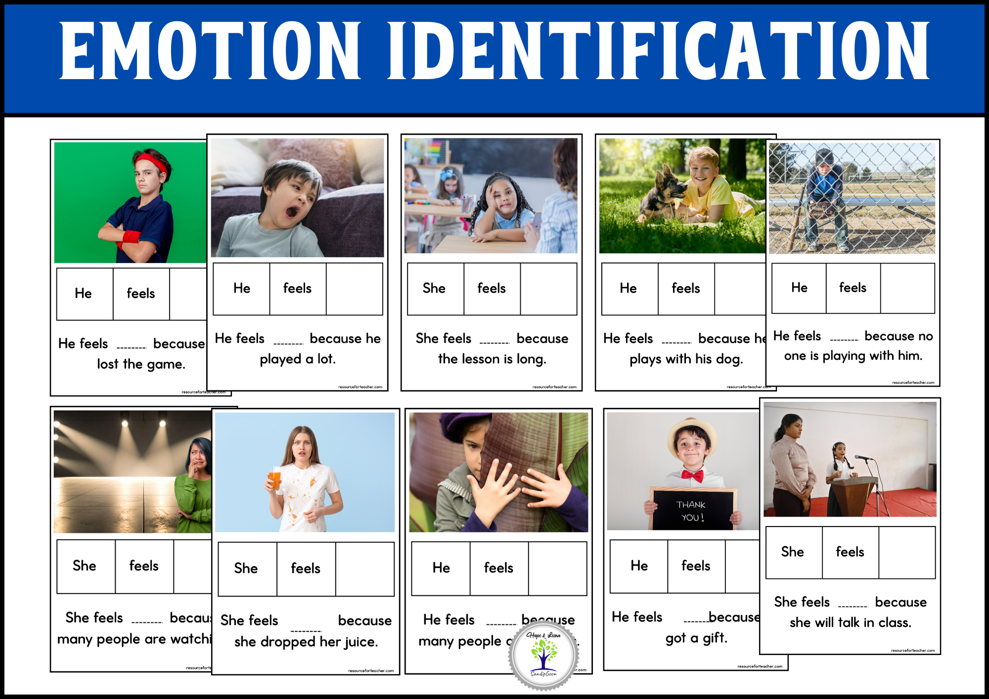 Identifying Emotions Autism Social Skills Cards | Teaching Resources