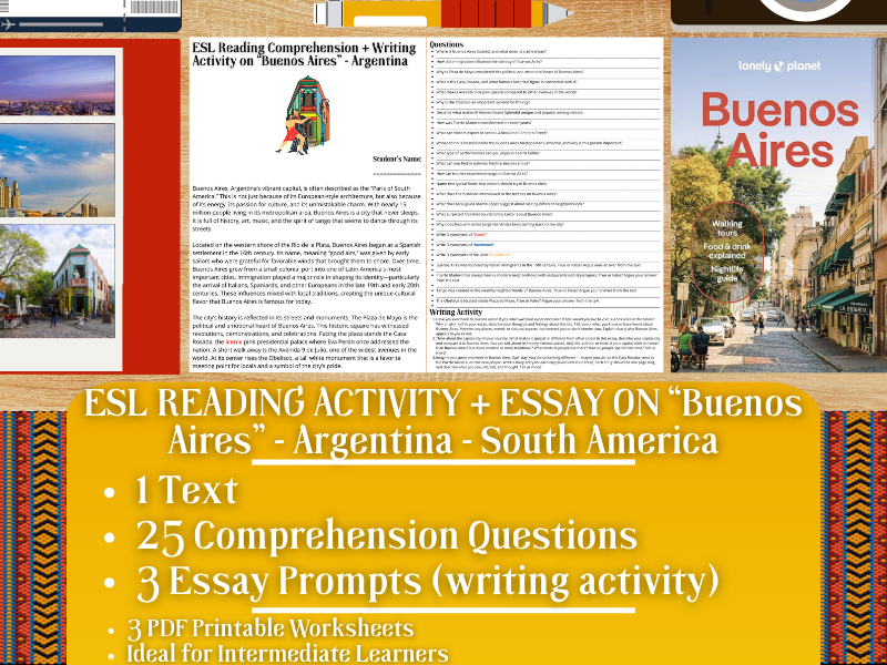 ESL Reading Comprehension + Writing Activity - Buenos Aires - Argentina ...