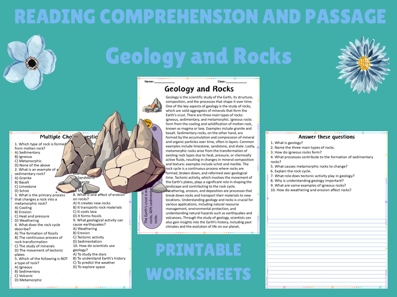 Engaging Geology Reading Passage with Rocks and Questions for Learning ...