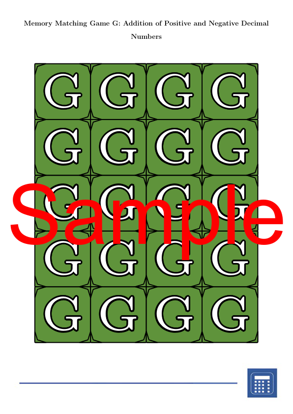 Memory Matching Game | Addition of Positive and Negative Decimal ...