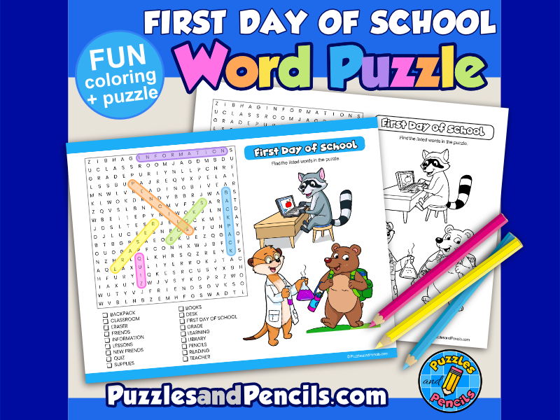 First Day Of School Word Search Puzzle And Colouring Back To School 