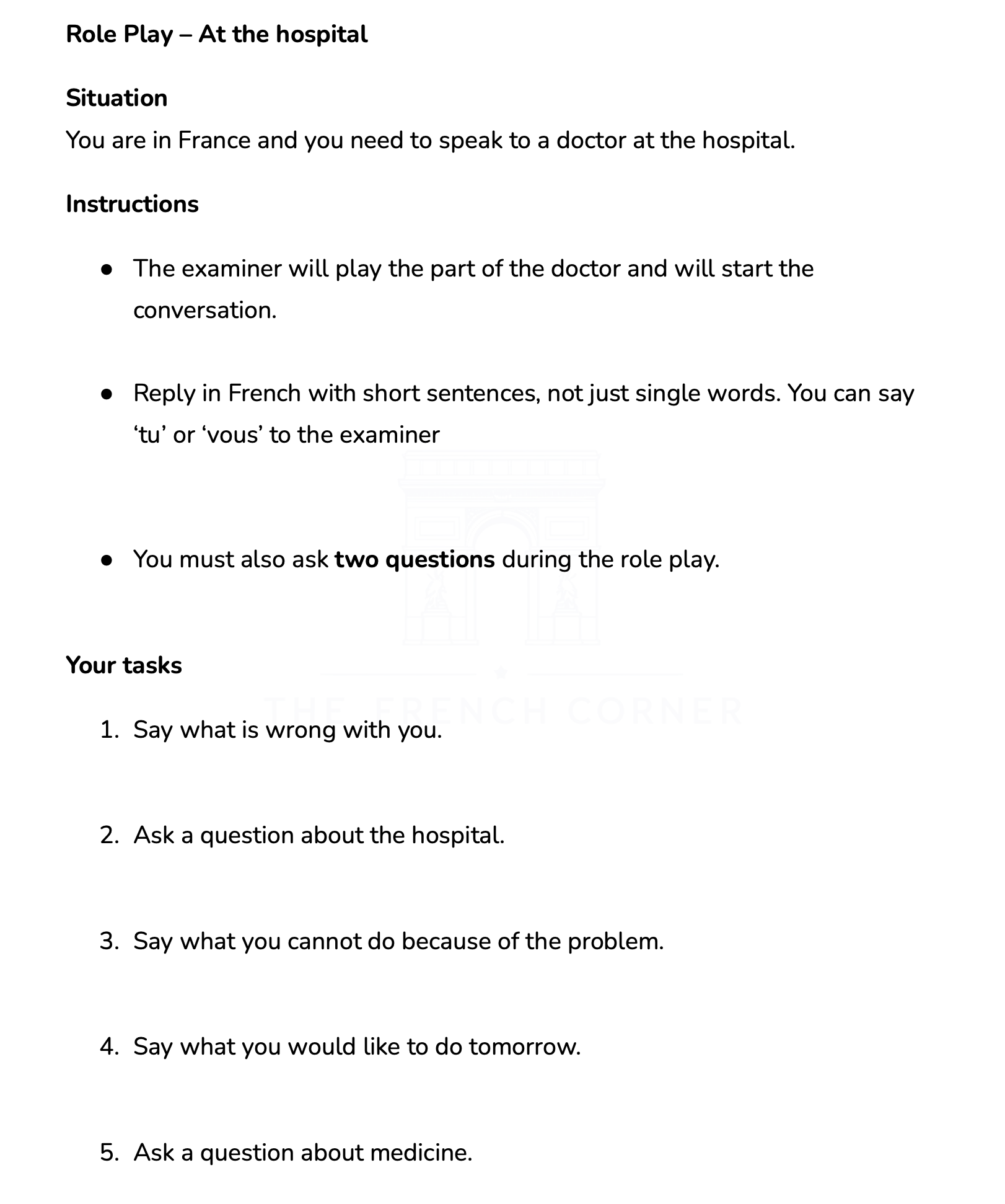 2026 Pearson Edexcel GCSE French – Speaking Task 2: Role play – Higher ...