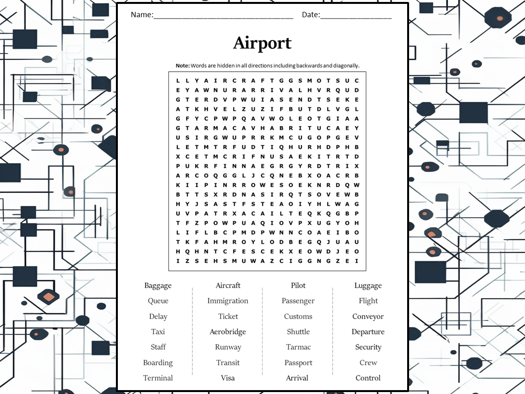 Airport Word Search Puzzle Worksheet Activity | Teaching Resources