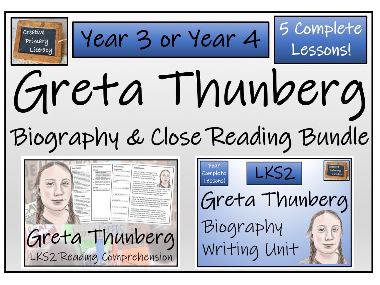 LKS2 Literacy - Greta Thunberg Reading Comprehension & Biography Bundle ...