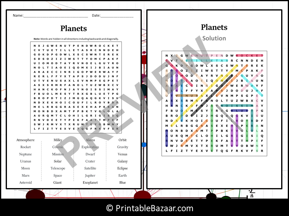 Planets Word Search Puzzle Worksheet Activity | Teaching Resources