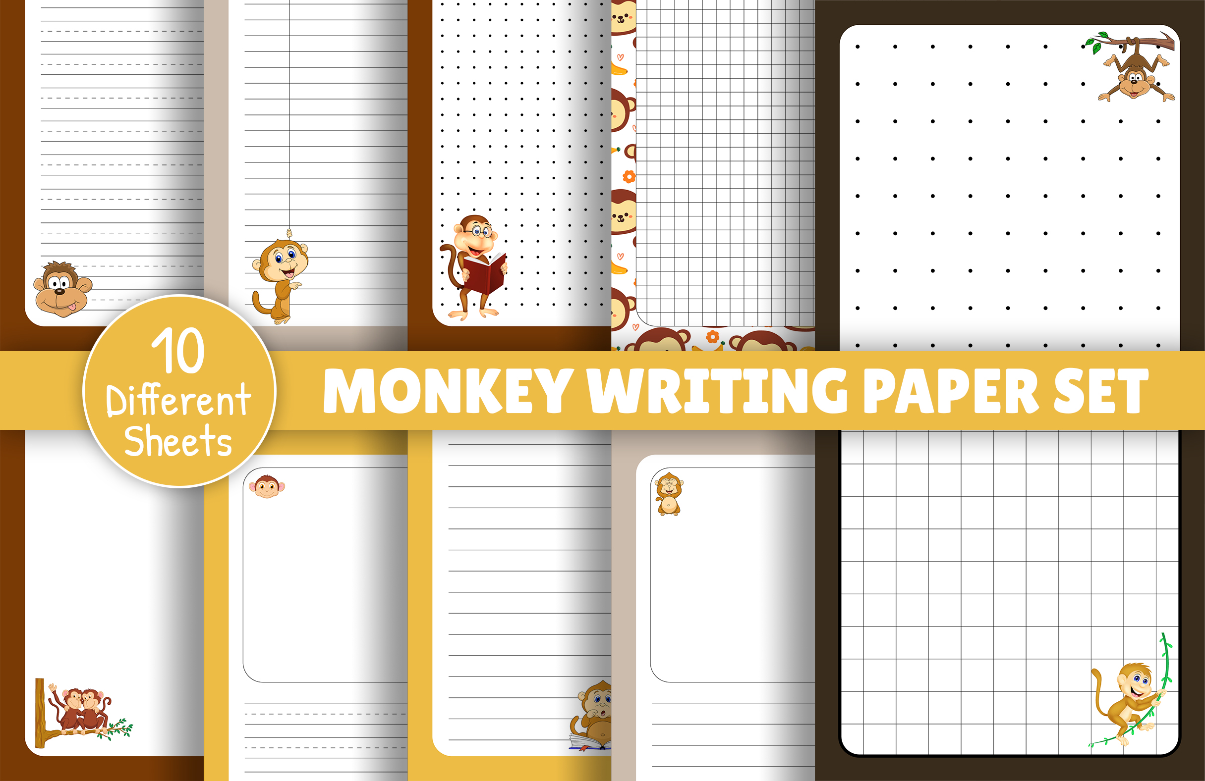 Monkey Writing Paper Set: Handwriting, Lined, Graph, Drawing, and ...