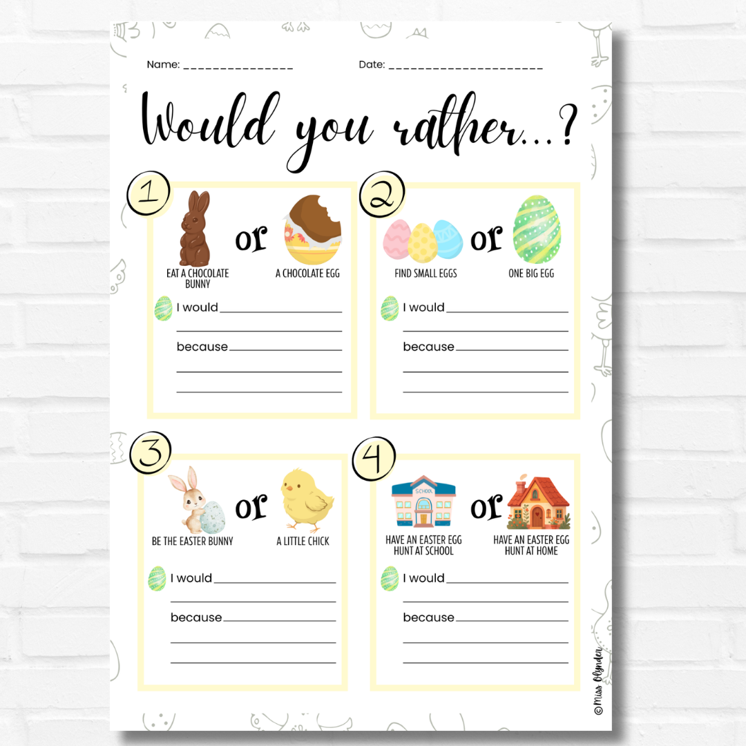 Easter Opinion Writing Prompts | Would You Rather Writing Activity ...