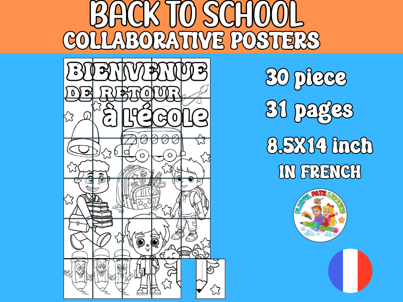 Back to School Collaborative Poster Art Coloring Pages in French-8.5X14 ...