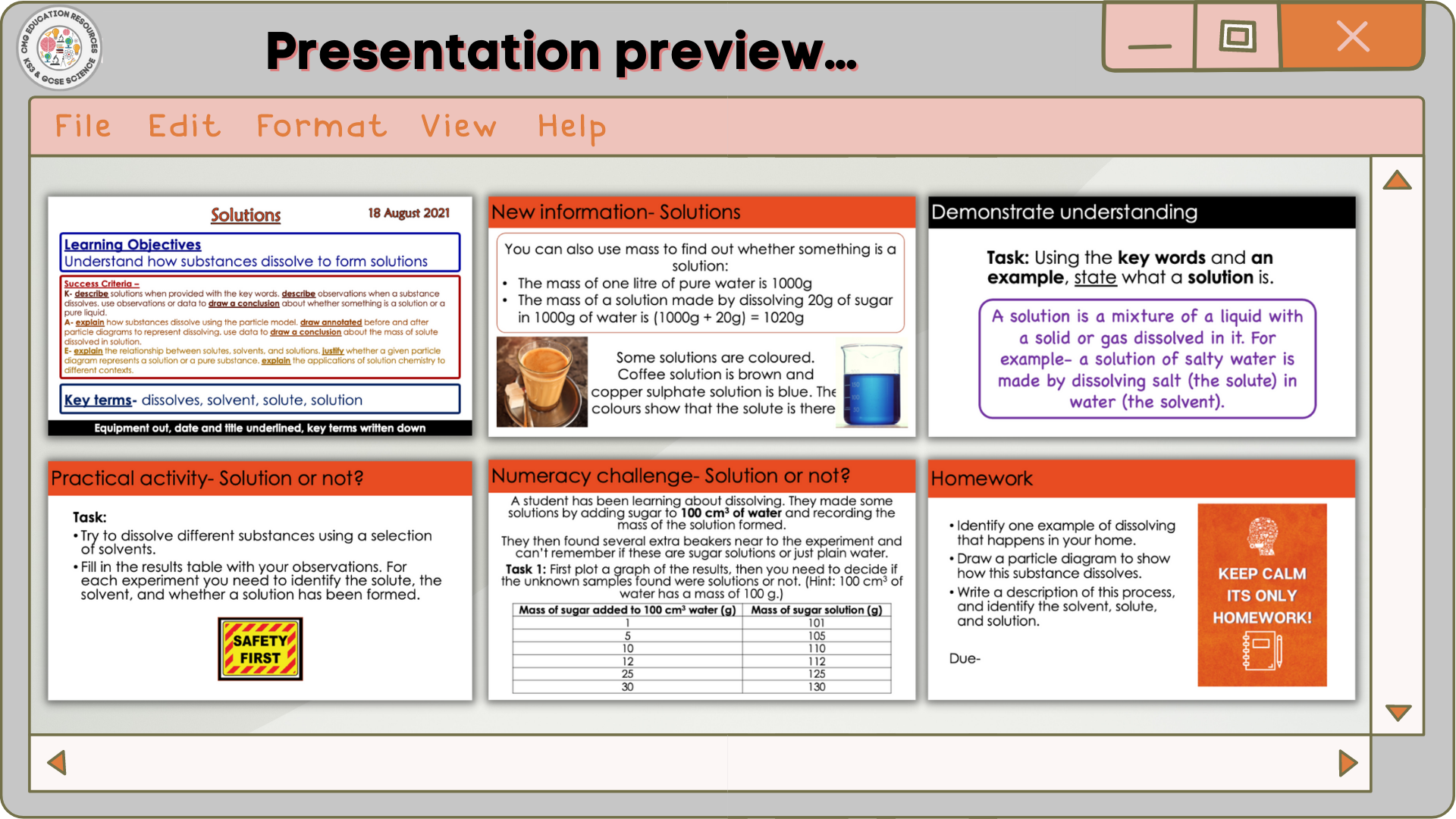 Solutions Teaching Resources