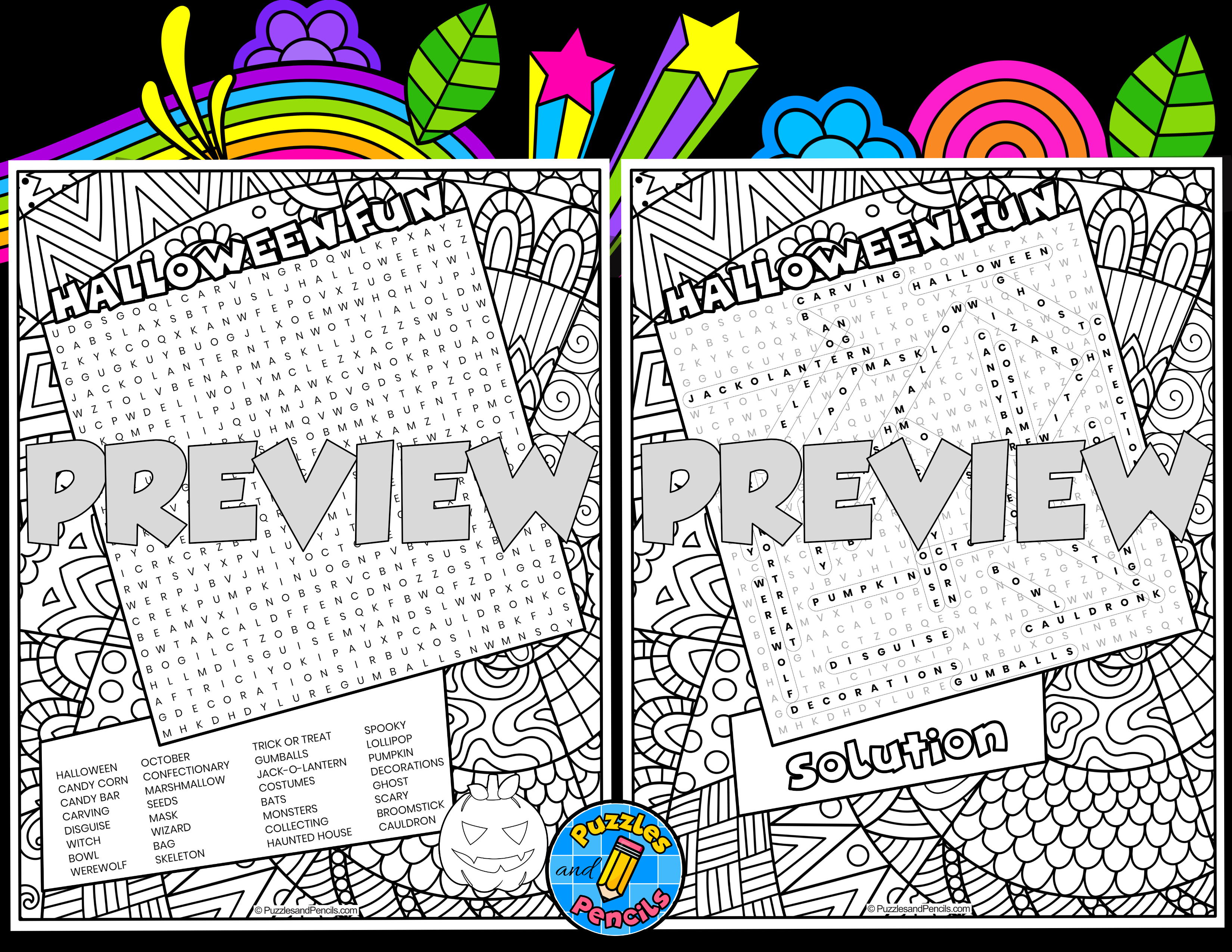 Halloween Fun Word Search Puzzle with Colouring | Halloween Wordsearch ...