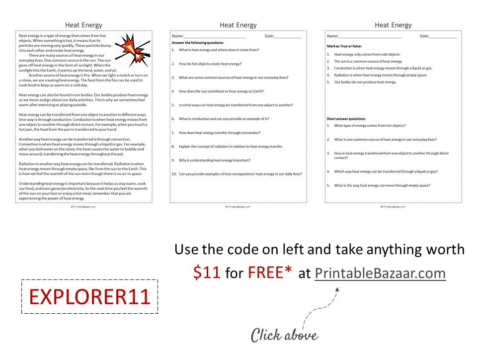 Heat Energy Reading Comprehension Passage Printable Worksheet ...