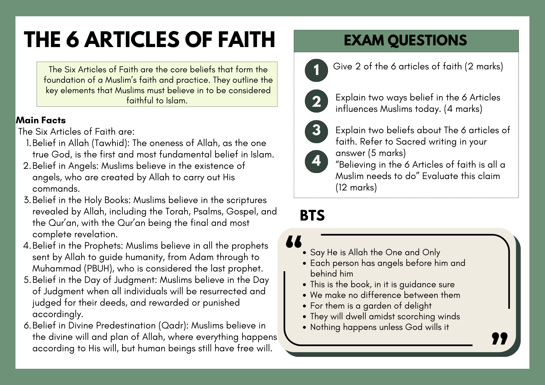 RS Revision Cards Islam Beliefs & Teachings | Teaching Resources