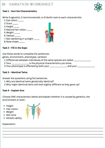 B13/L1 - Variation Revision Worksheet With Answers/ GCSE / AQA ...