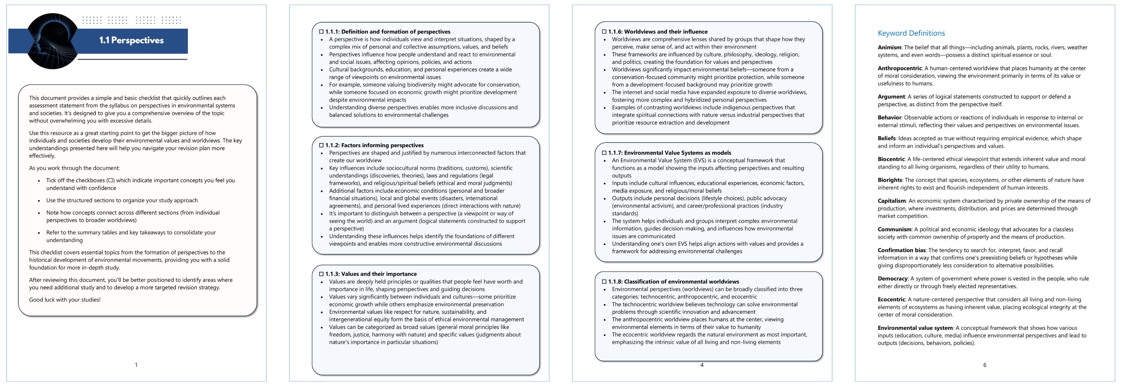 IB DP ESS 1.1: Perspectives Condensed Revision Outline 2026 | Teaching ...