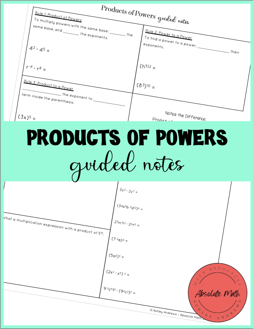 Products of Powers Guided Notes | Teaching Resources