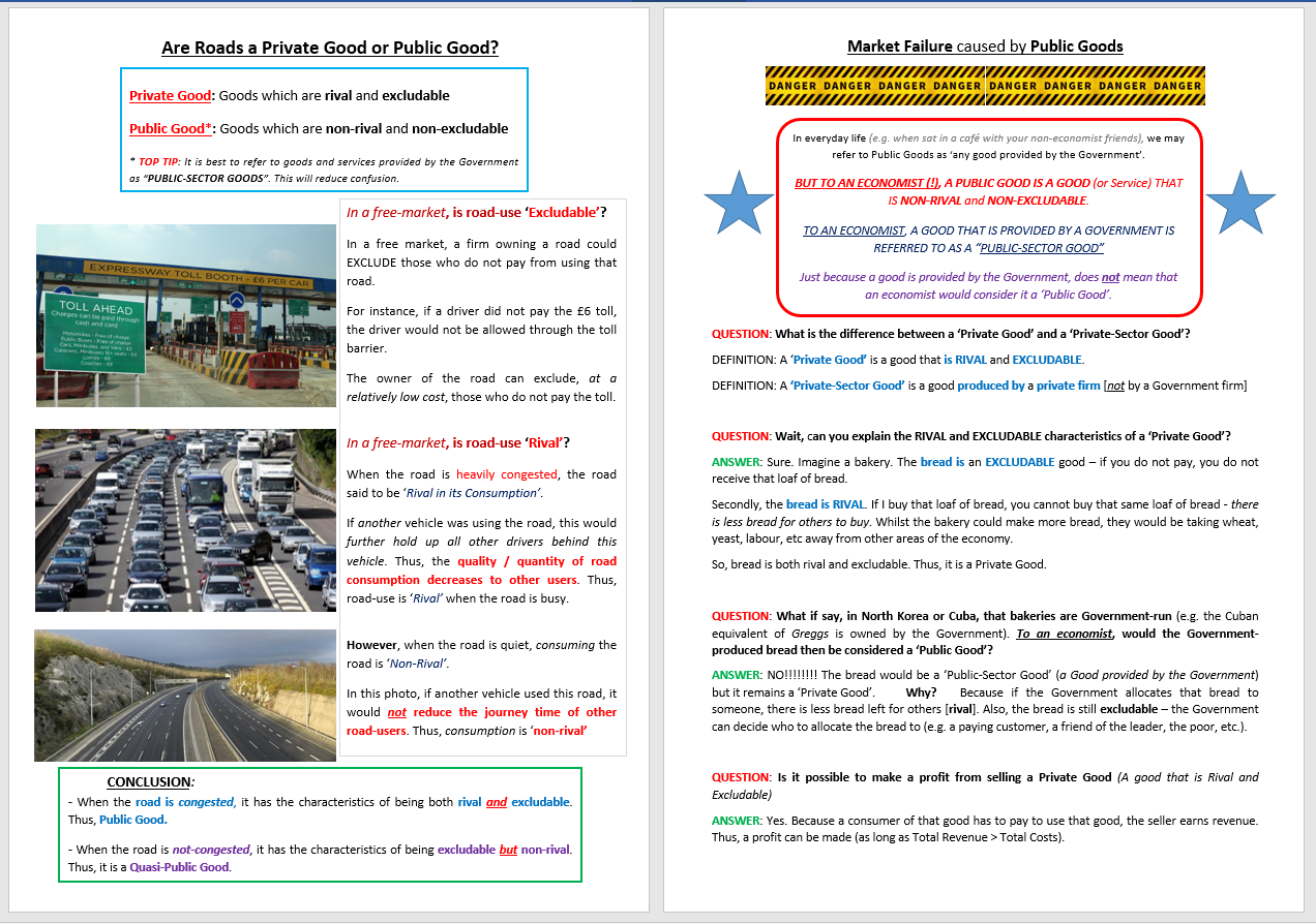 Public Goods Student Booklet / Worksheets (For AQA & EDEXCEL ...