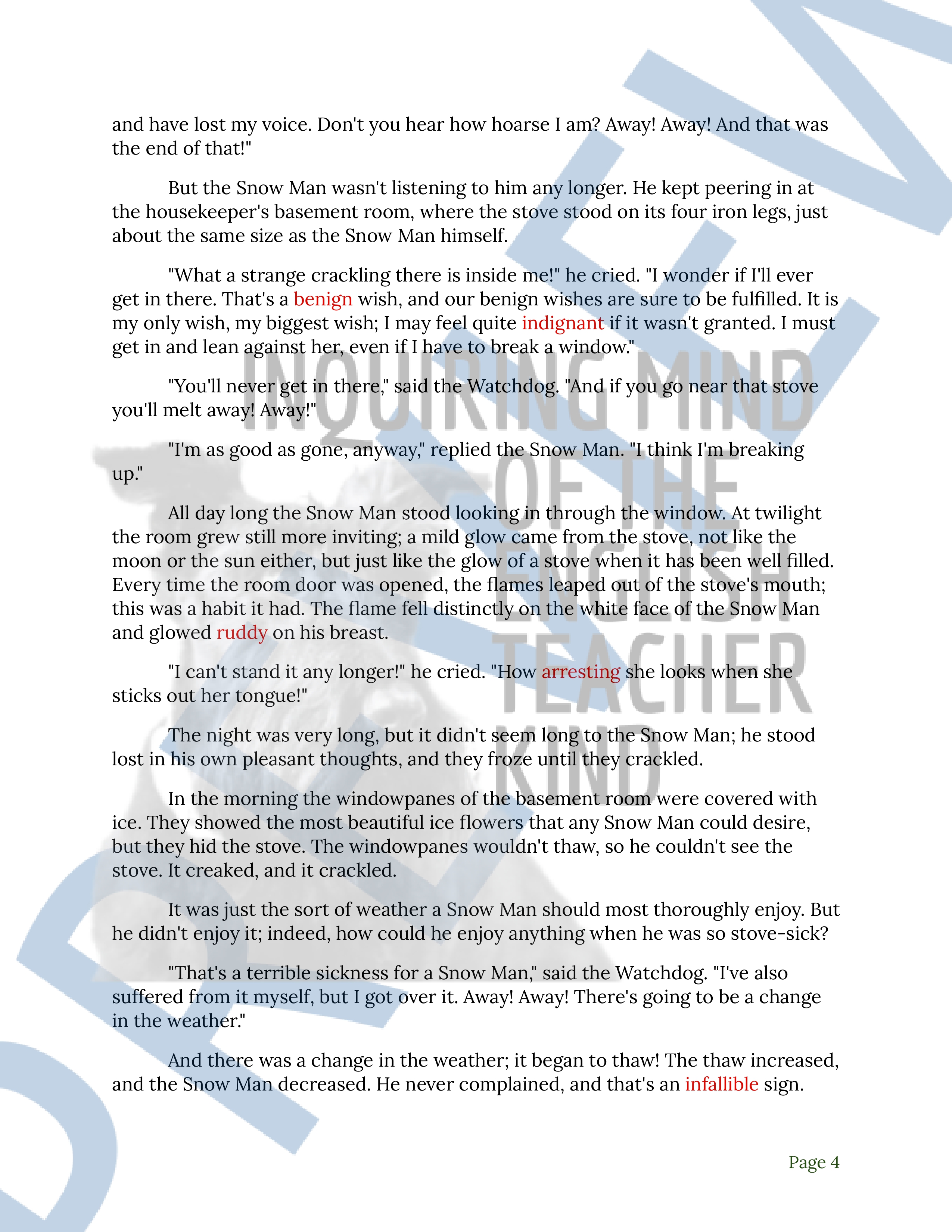 "The Snow Man" by Hans Christian Andersen Quiz and Answer Key | Winter ...