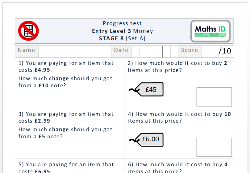 EL3 Money progress tests - Maths ID | Teaching Resources