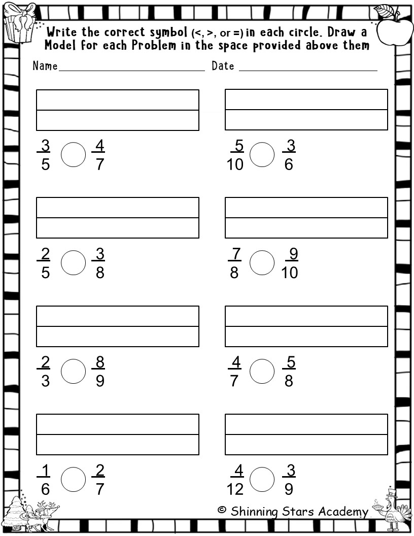 Draw Visual Fractions Model & Compare Fractions (> ,