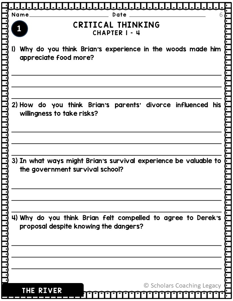 THE RIVER Novel Study Comprehension, Critical Thinking, Vocab, MCQs ...