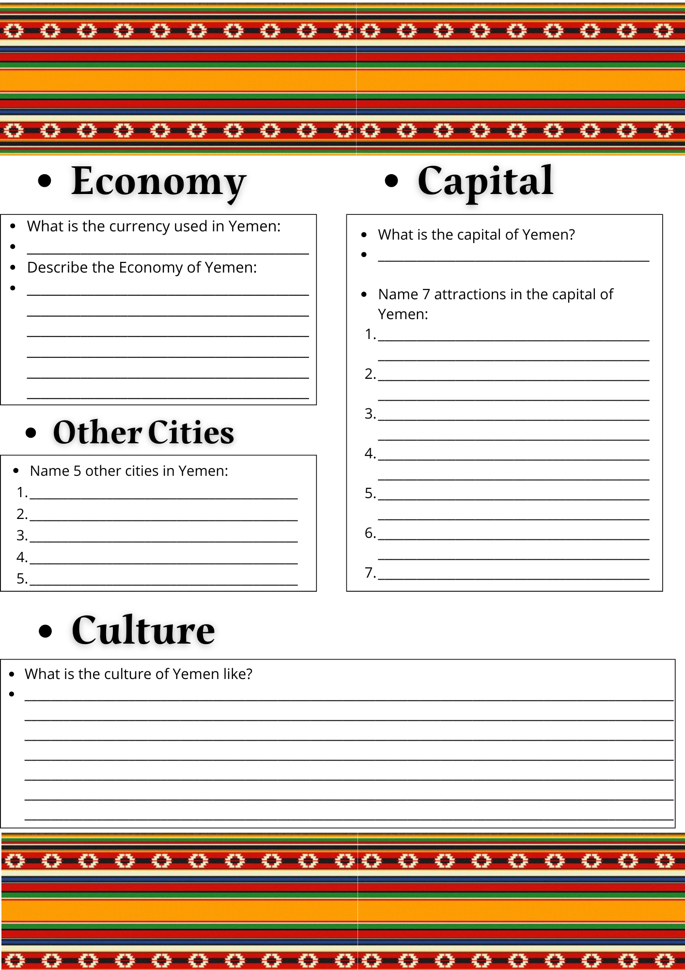 Country Study Research Project - Yemen - Social Studies - Middle East ...