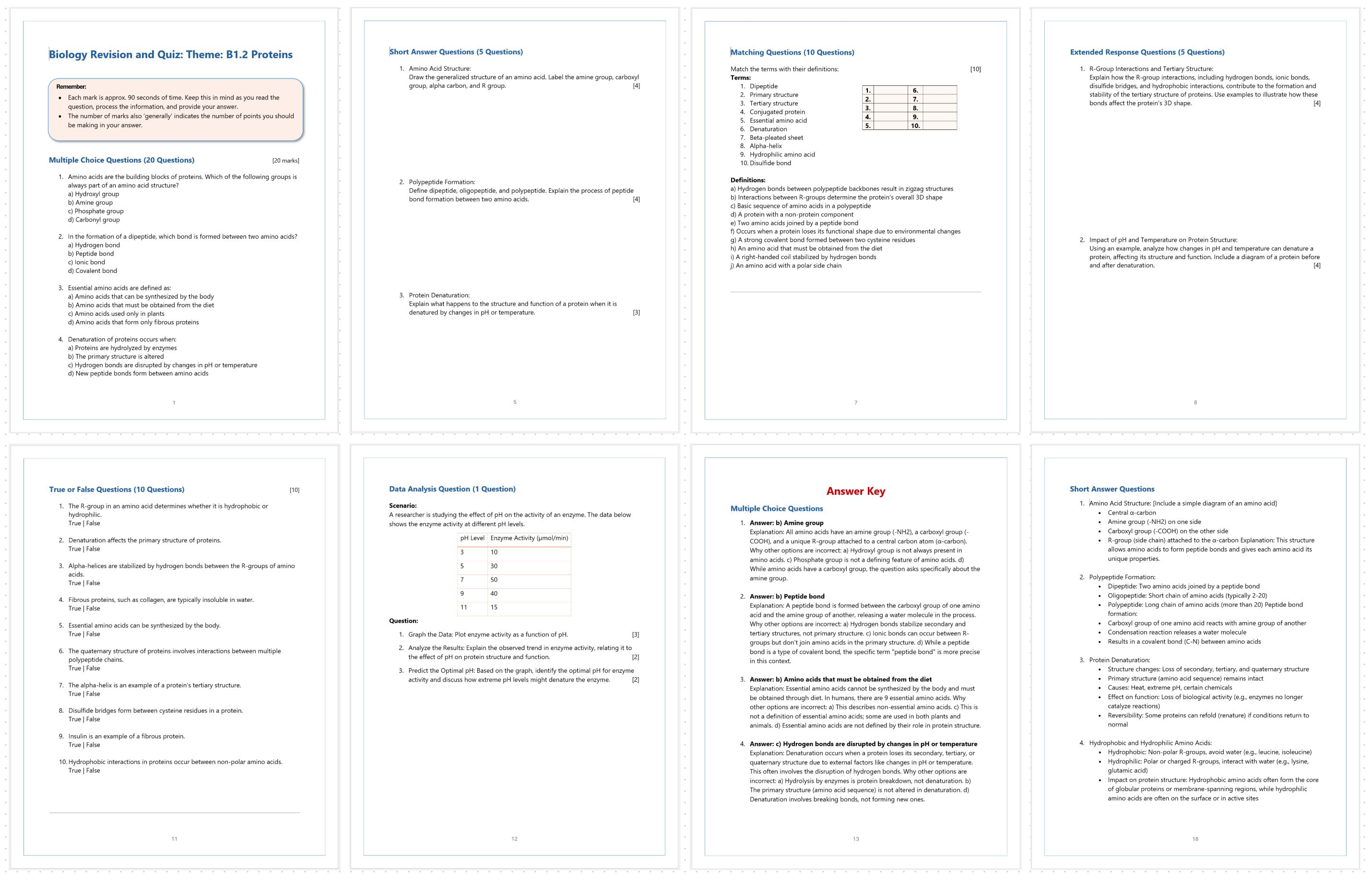 IB DP Biology B1.2 Proteins Quiz and Revision Worksheets 2026 ...