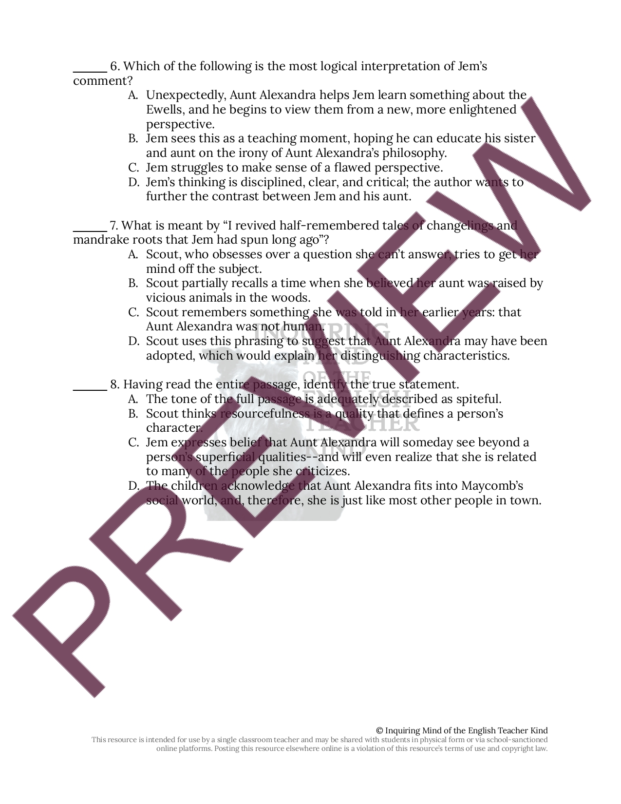 To Kill a Mockingbird Chapter 13 Close Reading Worksheet | Teaching ...