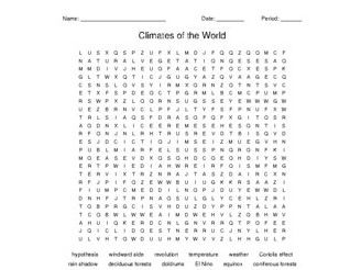 Climates of the World Vocabulary Word Search for World Geography ...