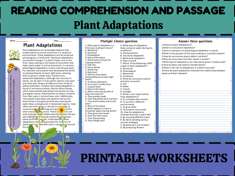 Exploring Plant Adaptations: Engaging Reading Passage and Insightful ...