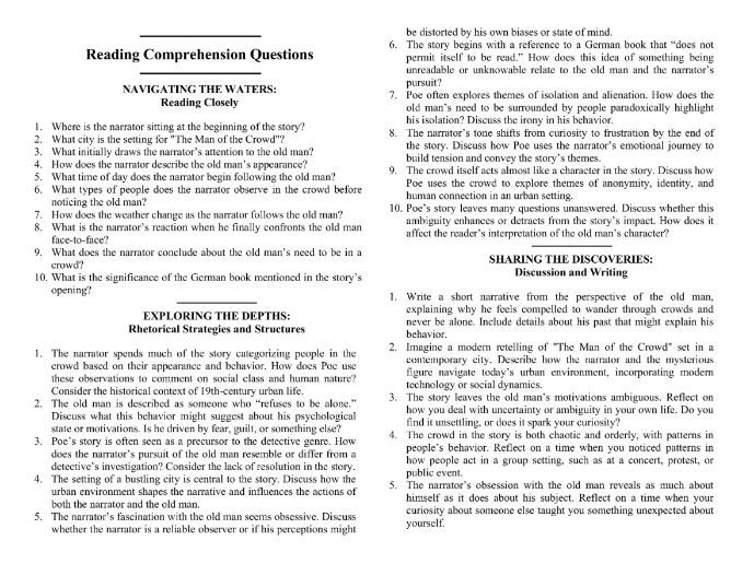 The Man of the Crowd by Edgar Allan Poe with Reading Comprehension ...