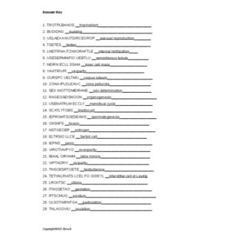 Animal Reproduction and Development Word Scramble for an Introduction ...