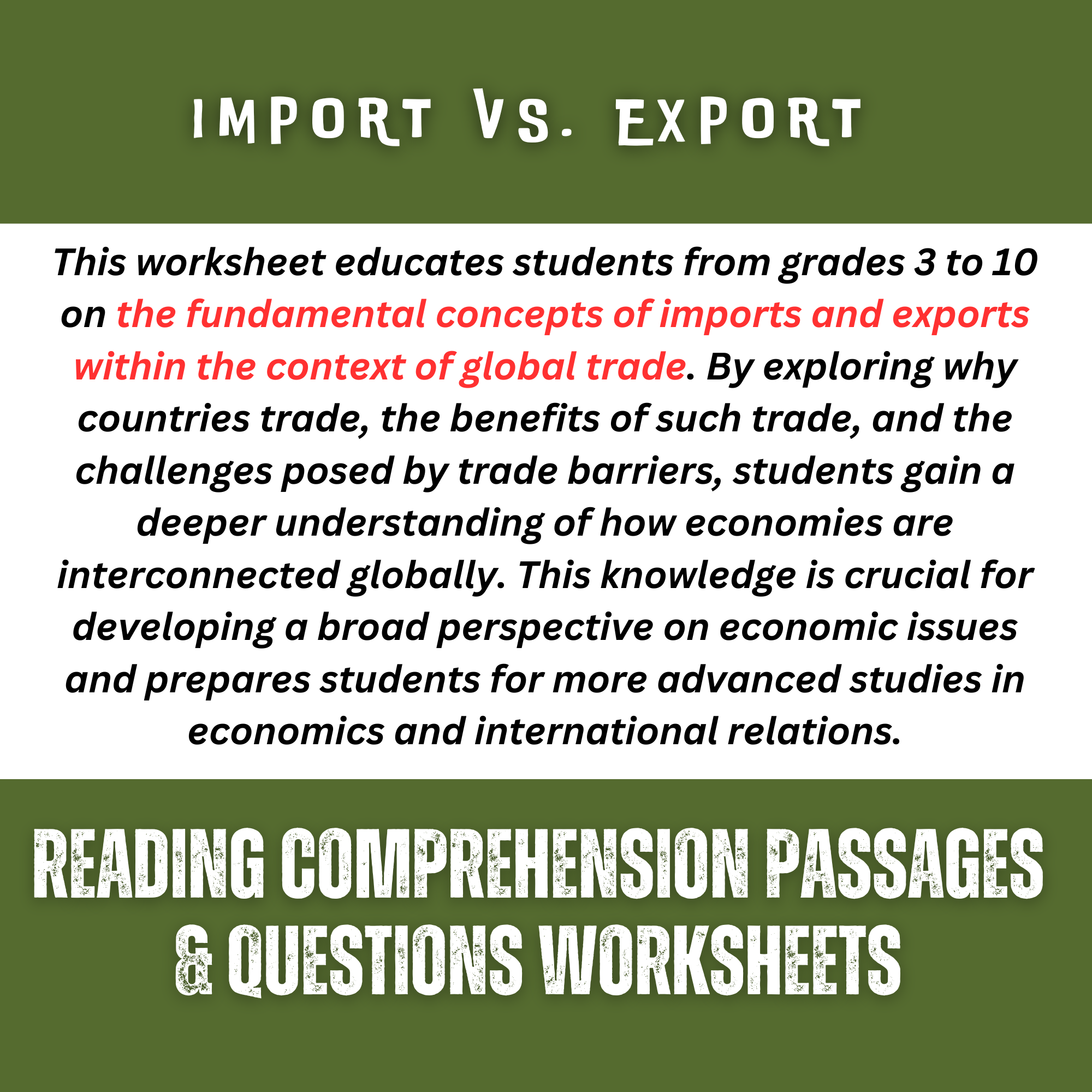 Import vs. Export - Economics Reading Worksheet | Teaching Resources