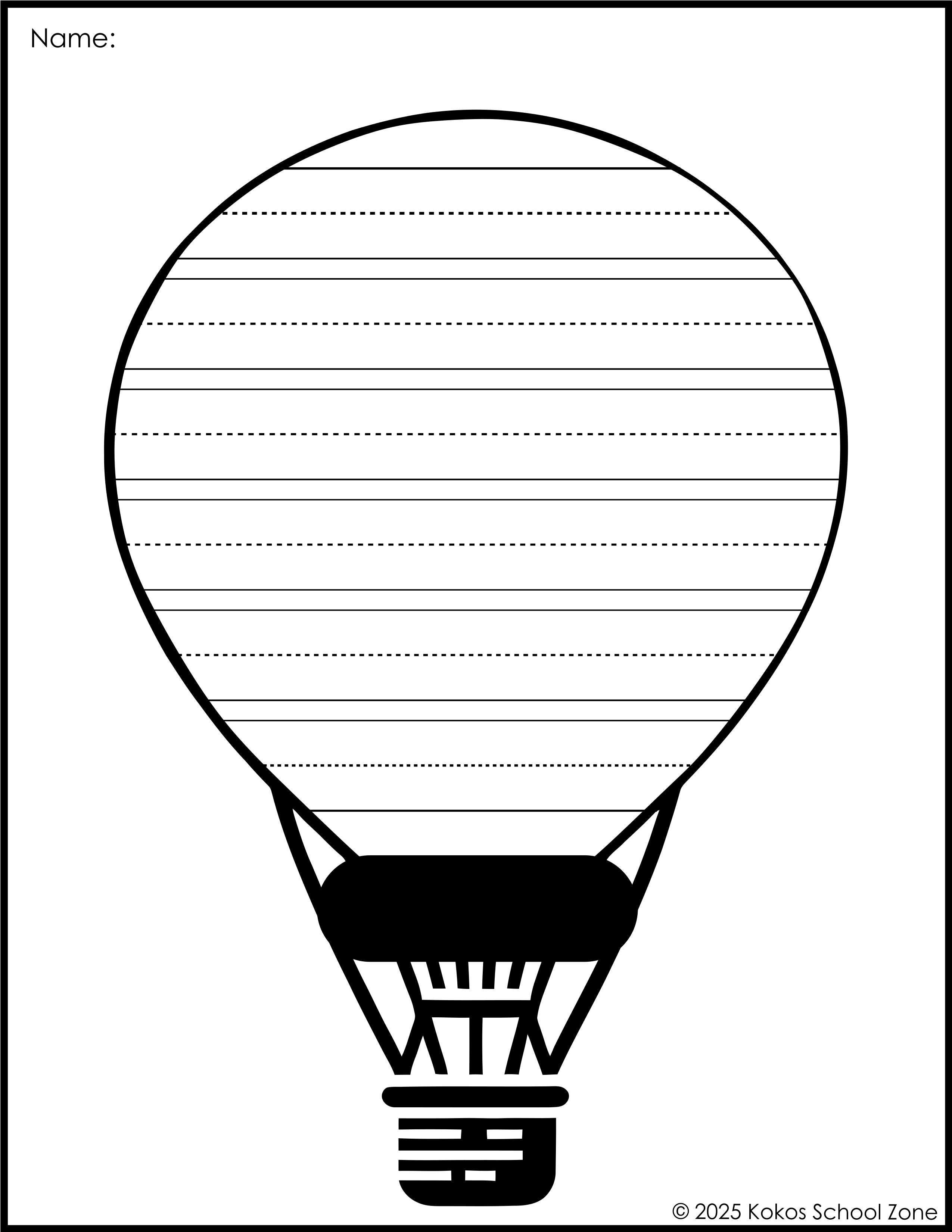 Hot Air Balloon Writing Paper Blank Lined and Dotted Handwriting Lines ...
